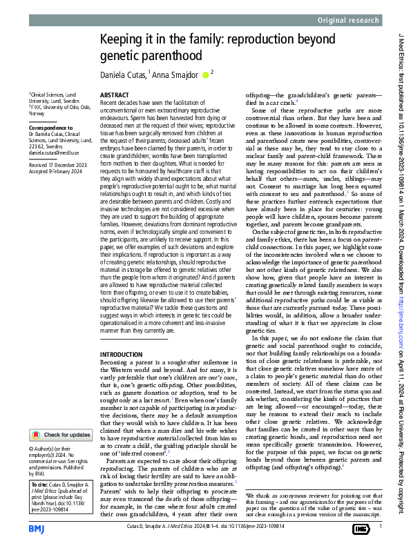 (PDF) Keeping it in the family: reproduction beyond genetic parenthood