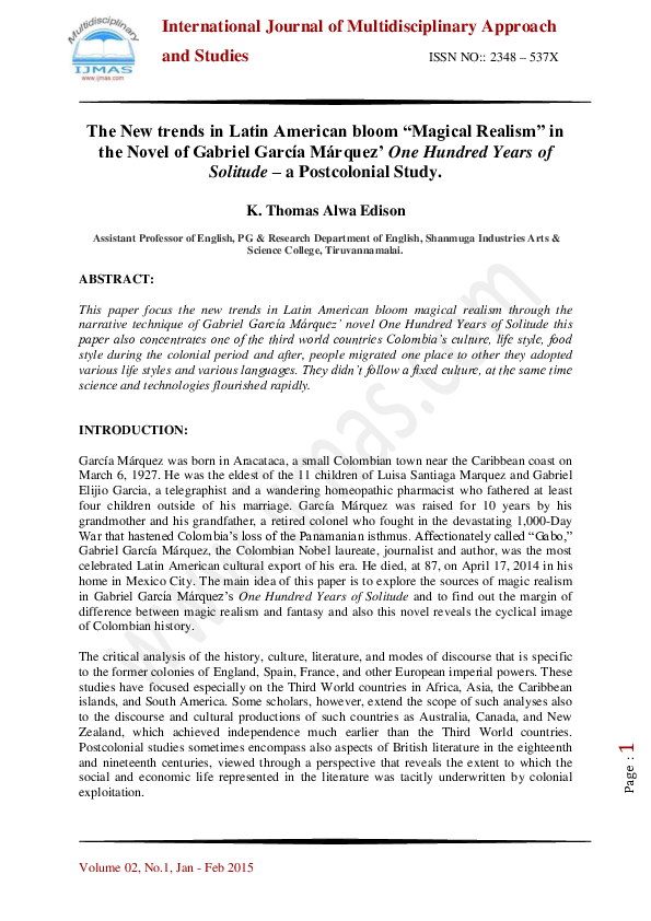 (PDF) The New trends in Latin American bloom "Magical Realism" in the Novel of Gabriel García ...