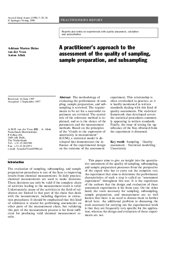 (PDF) A practitioner's approach to the assessment of the quality of sampling, sample preparation ...