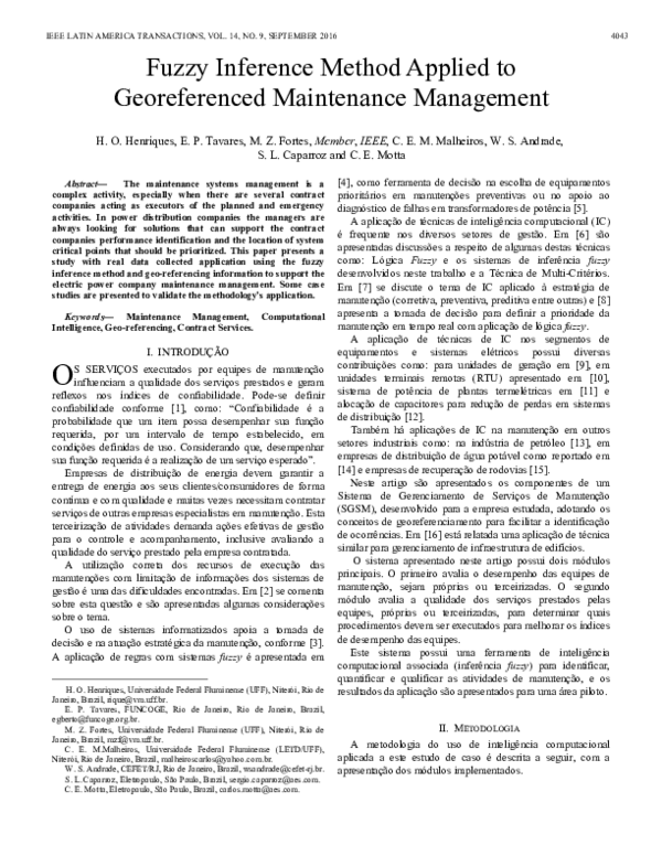 (PDF) Fuzzy Inference Method Applied to Georeferenced Maintenance Management