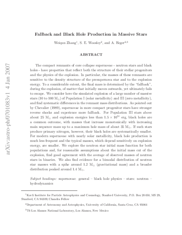 (PDF) Fallback and Black Hole Production in Massive Stars