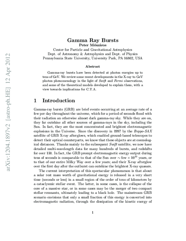(PDF) Gamma ray bursts | Stanford Woosley - Academia.edu