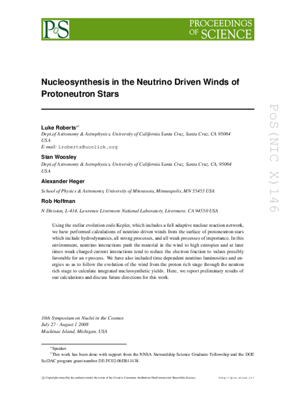 (PDF) Nucleosynthesis in the Neutrino Driven Wind of Protoneutron Stars