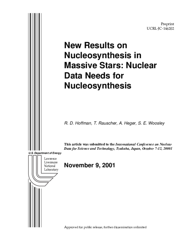 (PDF) New Results on Nucleosynthesis in Massive Stars; Nuclear Data ...