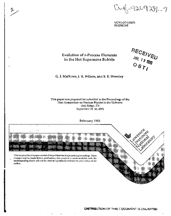 (PDF) Evolution of r-process elements in the hot supernova bubble