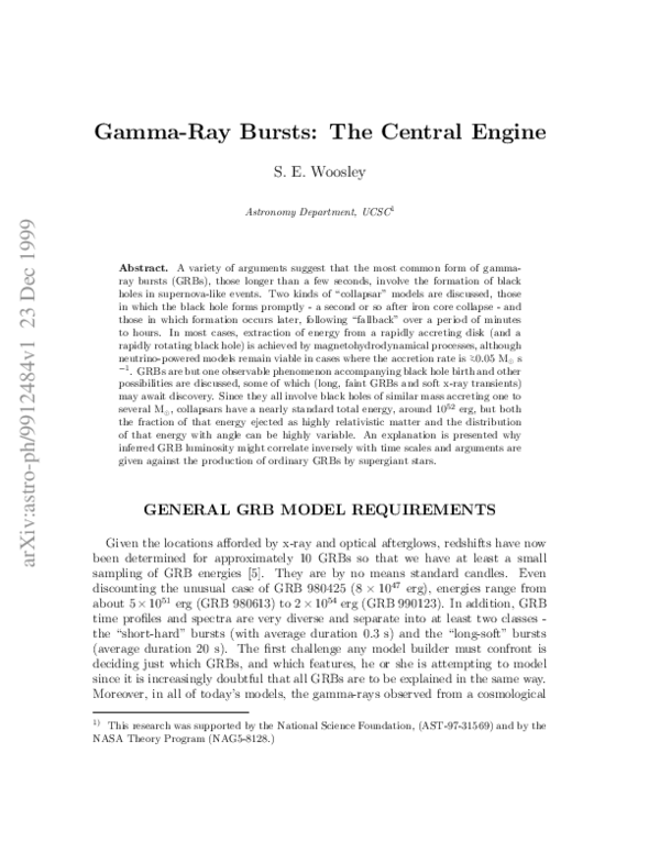 (PDF) Gamma-ray bursts: The central engine