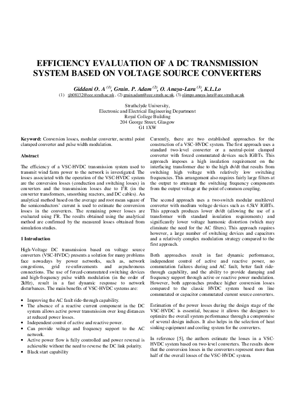 (PDF) Efficiency evaluation of a DC transmission system based on voltage source converters