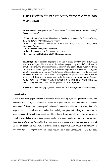 (PDF) Starch-modified filters used for the removal of dyes from waste ...