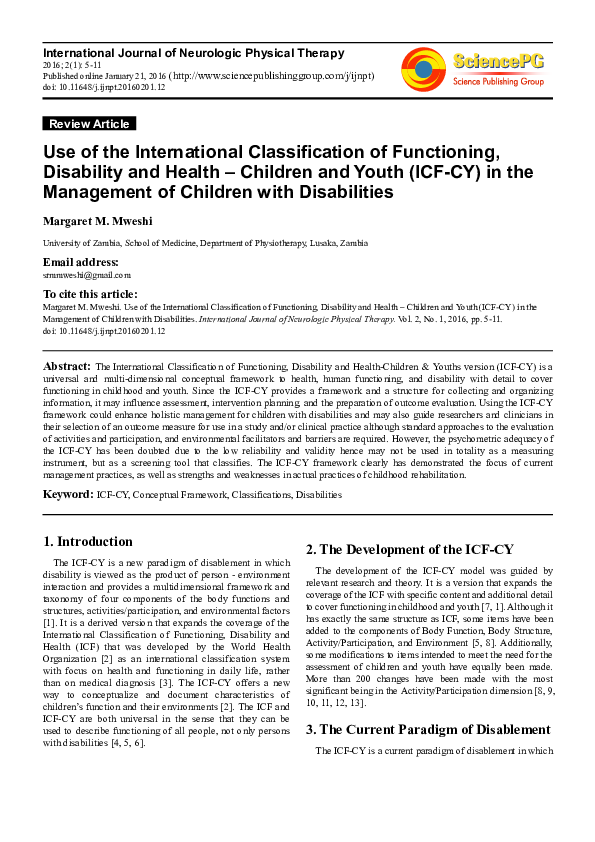 (PDF) Use of the International Classification of Functioning ...