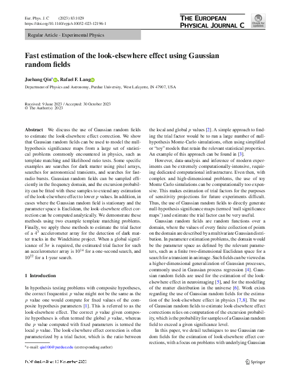 Pdf Fast Estimation Of The Look Elsewhere Effect Using Gaussian Random Fields