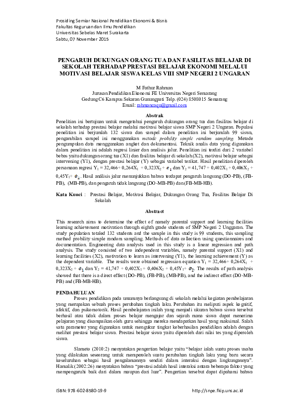 (PDF) Pengaruh Dukungan Orang Tua Dan Fasilitas Belajar DI Sekolah Terhadap Prestasi Belajar ...