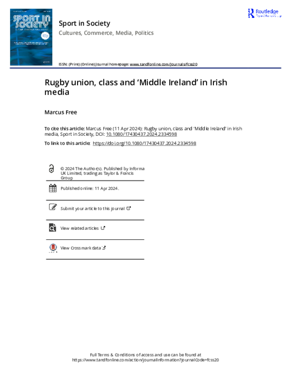 (PDF) Rugby union, class and 'Middle Ireland' in Irish media