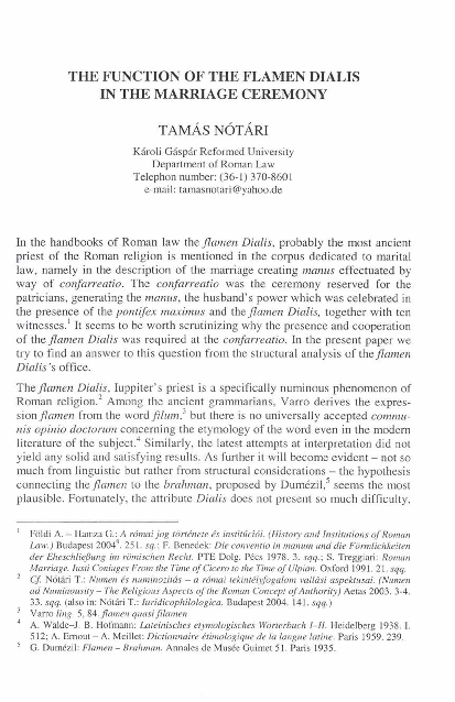 (PDF) The Function of the Flamen Dialis in the Marriage Ceremony