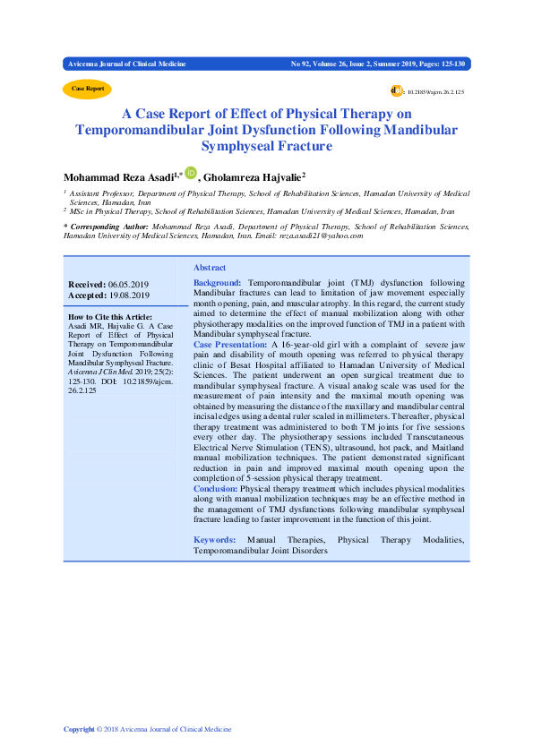 (PDF) A Case Report of Effect of Physical Therapy on Temporomandibular Joint Dysfunction ...