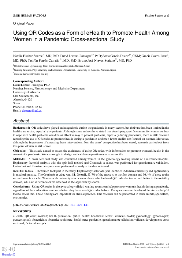 (PDF) Using QR Codes as a Form of eHealth to Promote Health Among Women ...