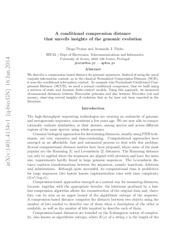 (PDF) A conditional compression distance that unveils insights of the ...