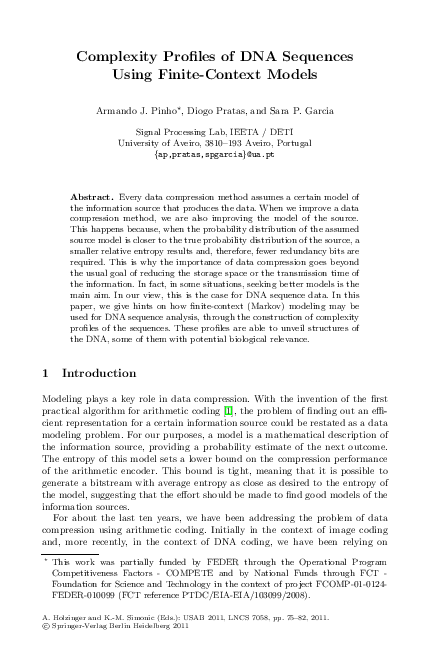 Pdf Complexity Profiles Of Dna Sequences Using Finite Context Models 5810