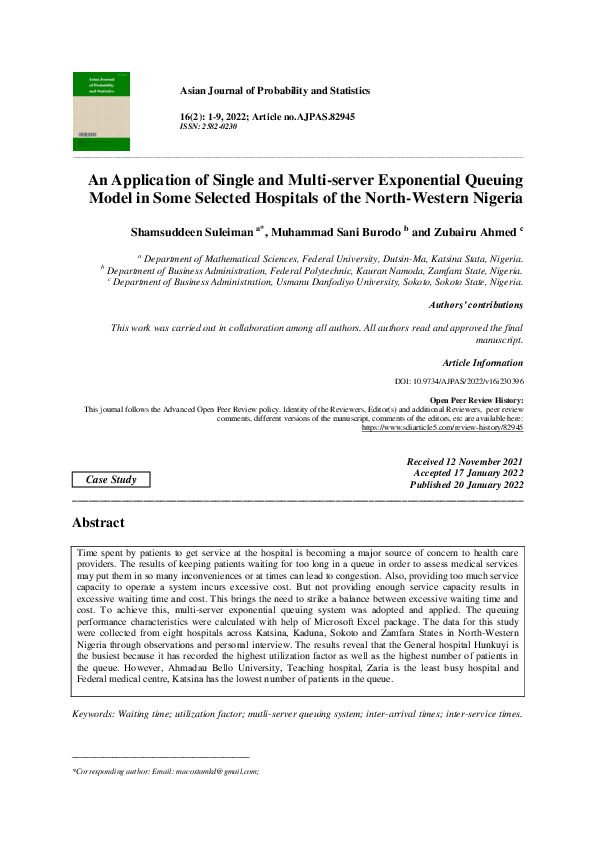 (PDF) An Application of Single and Multi-server Exponential Queuing Model in Some Selected ...
