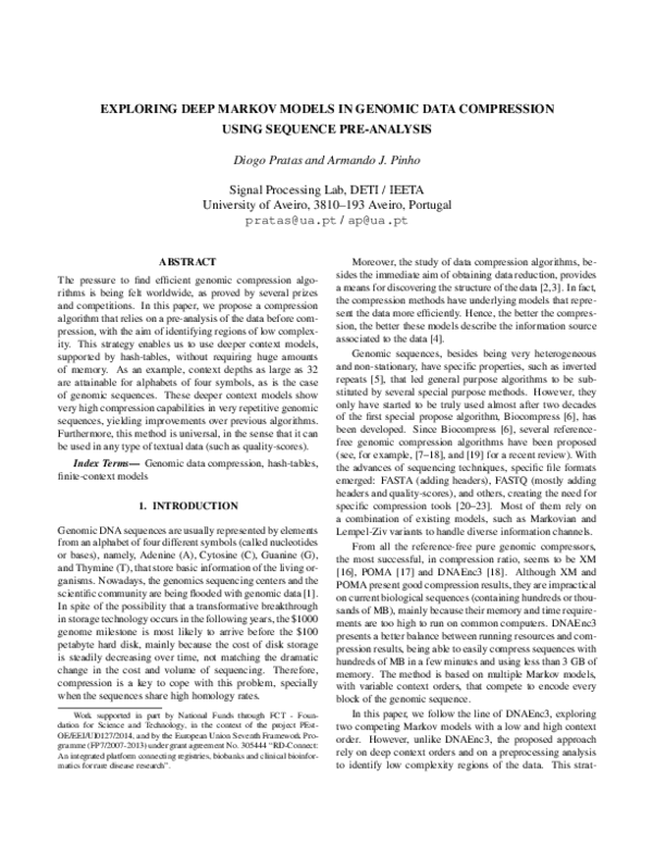 (PDF) Exploring deep Markov models in genomic data compression using sequence pre-analysis