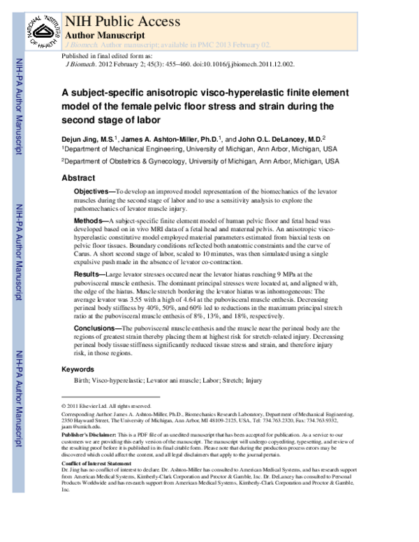(PDF) A subject-specific anisotropic visco-hyperelastic finite element model of female pelvic ...