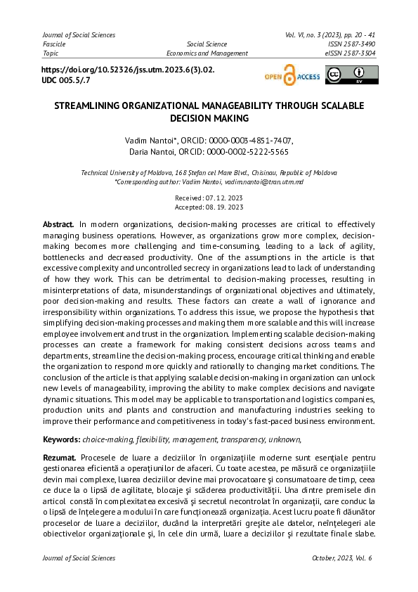 (PDF) Streamlining Organizational Manageability Through Scalable Decision Making