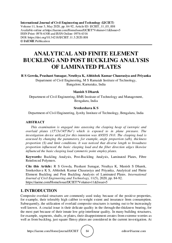 Pdf Analytical And Finite Element Buckling And Post Buckling Analysis