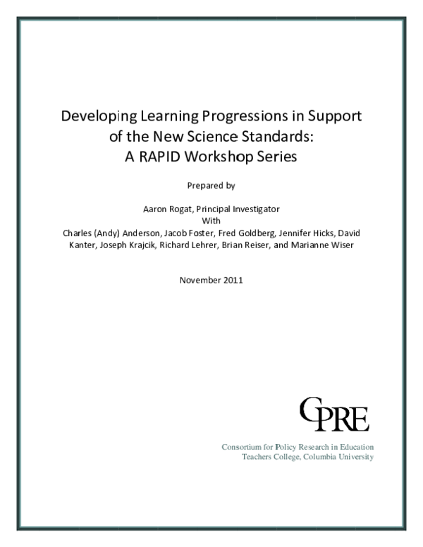 (PDF) Developing learning progressions in support of the new science standards: A RAPID workshop ...