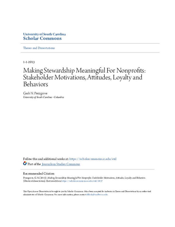(PDF) Making Stewardship Meaningful For Nonprofits: Stakeholder ...