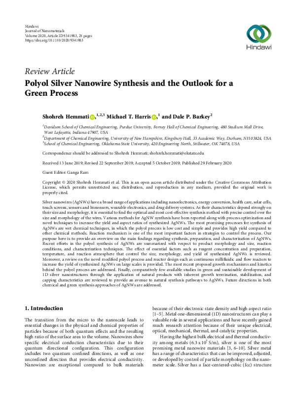 (PDF) Polyol Silver Nanowire Synthesis and the Outlook for a Green Process