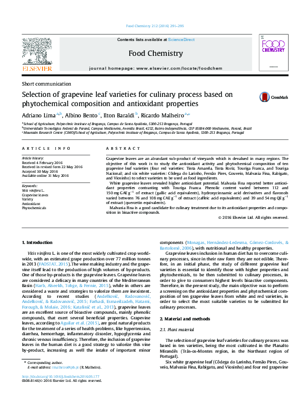 (PDF) Selection of grapevine leaf varieties for culinary process based on phytochemical ...