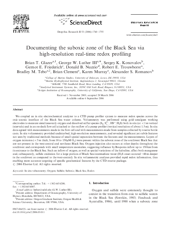 (PDF) Documenting the suboxic zone of the Black Sea via high-resolution ...