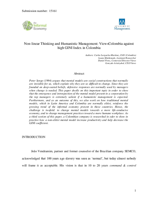 (PDF) Non-linear Thinking and Humanistic Management: ViewsColombia ...
