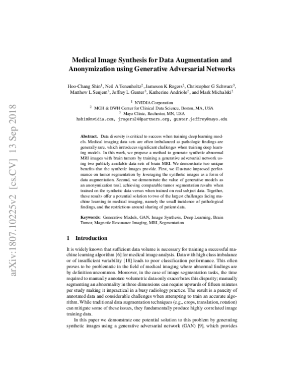 (PDF) Medical Image Synthesis for Data Augmentation and Anonymization using Generative ...