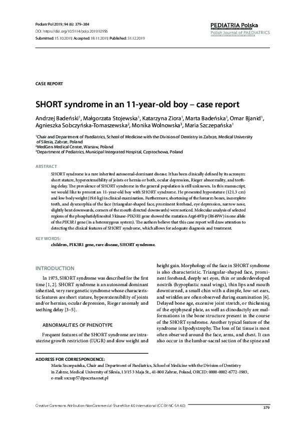(PDF) SHORT syndrome in an 11-year-old boy – case report
