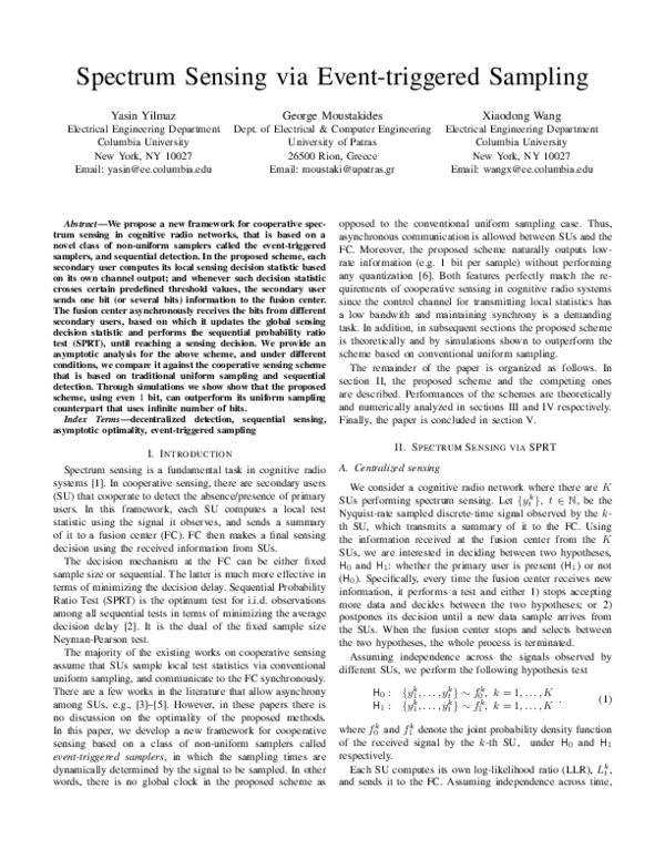 (PDF) Spectrum sensing via event-triggered sampling