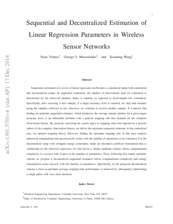 Pdf Sequential And Decentralized Estimation Of Linear Regression
