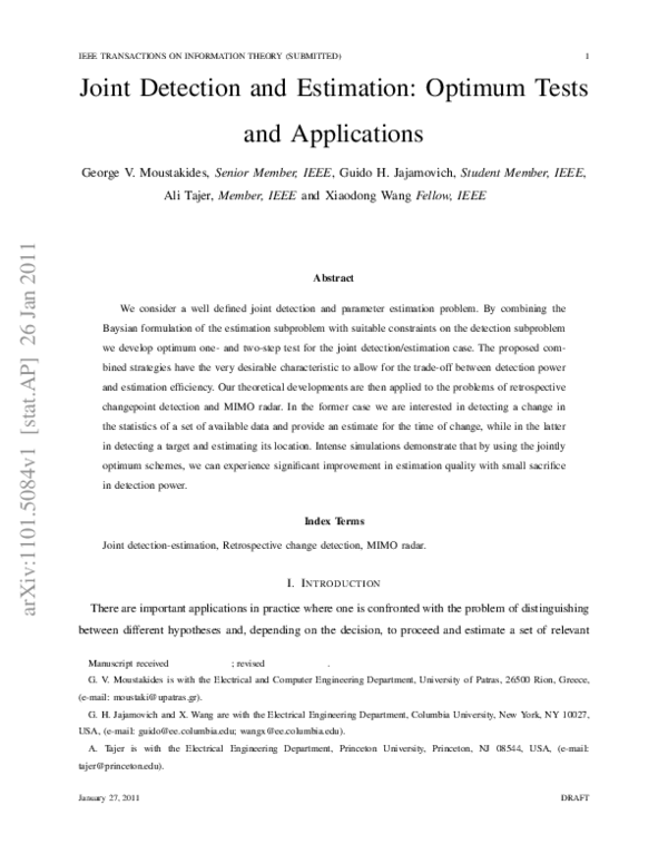 (PDF) Joint Detection and Estimation: Optimum Tests and Applications