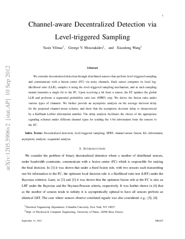 (PDF) Decentralized Detection with Channel-Aware Level-Triggered Sampling