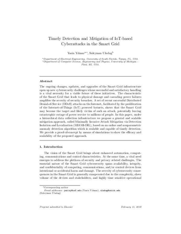 (PDF) Timely detection and mitigation of IoT-based cyberattacks in the smart grid