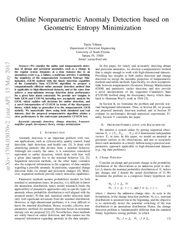 (PDF) Online nonparametric anomaly detection based on geometric entropy minimization | Yasin ...