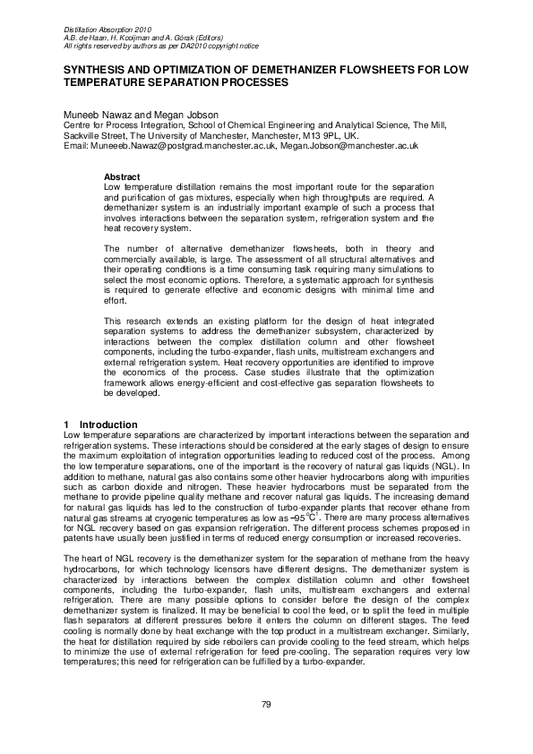 (PDF) Optimizing Demethanizer Flowsheets for Low Temp