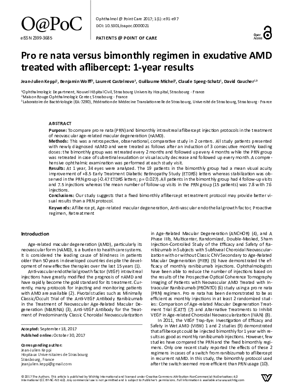 (PDF) Pro re Nata versus Bimonthly Regimen in Exudative AMD Treated ...