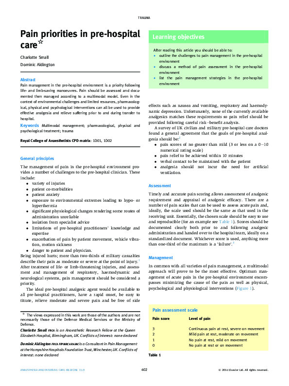 (PDF) Pain priorities in pre-hospital care