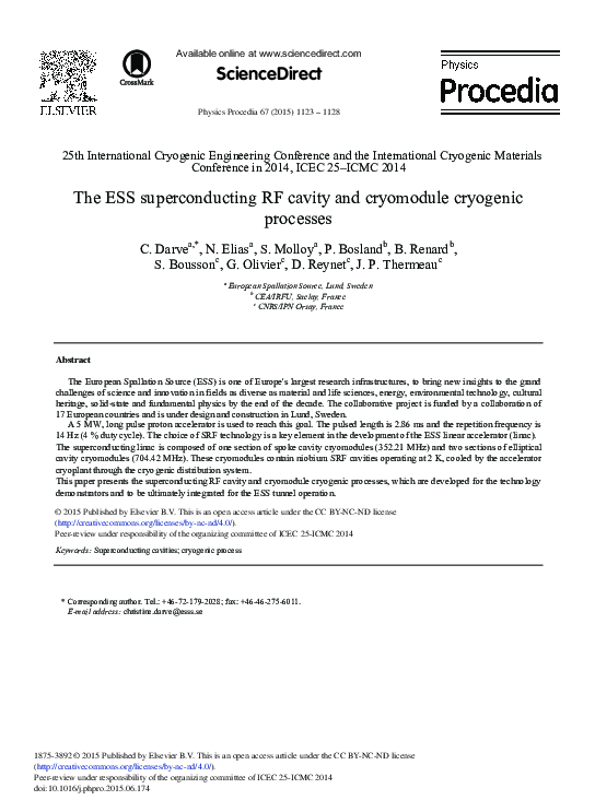 (PDF) The ESS Superconducting RF Cavity and Cryomodule Cryogenic Processes