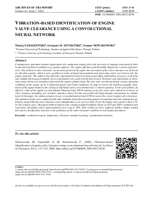 (PDF) Vibration-based identification of engine valve clearance using a convolutional neural network