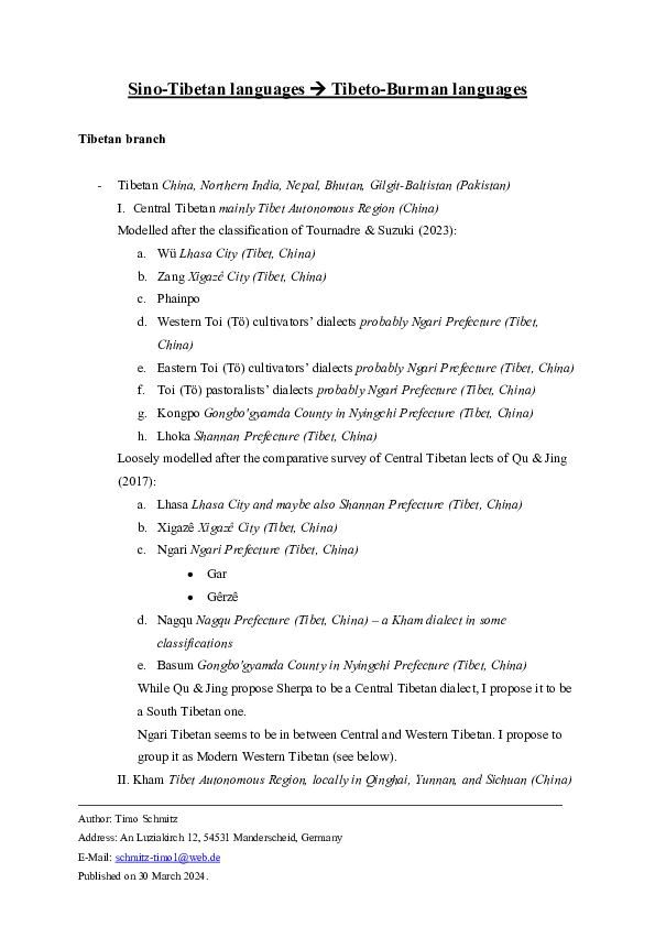 (PDF) Family Tree: Tibeto-Burman Languages