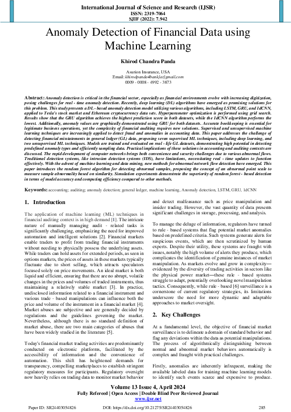 (PDF) Anomaly Detection of Financial Data using Machine Learning
