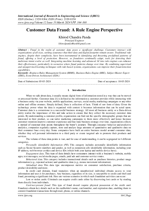 (PDF) Customer Data Fraud: A Rule Engine Perspective