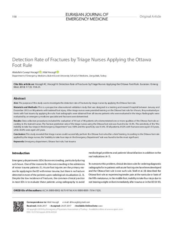 (PDF) Detection Rate of Fractures by Triage Nurses Applying the Ottawa ...