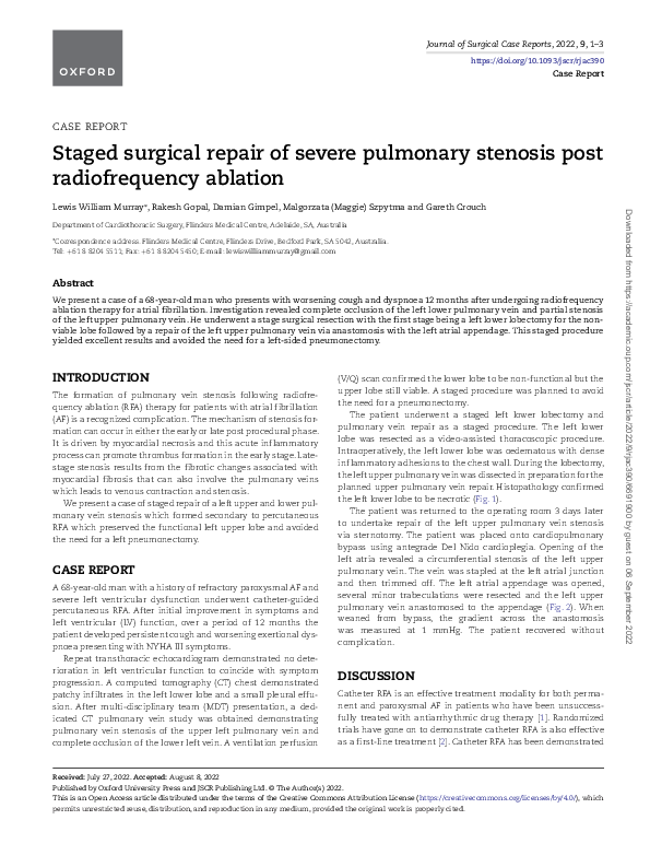 (PDF) Staged surgical repair of severe pulmonary stenosis post ...